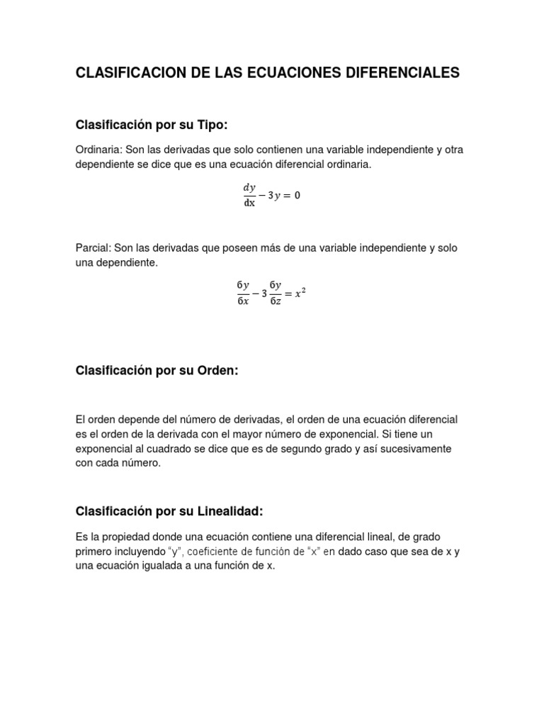 Clasificacion de Las Ecuaciones Diferenciales | PDF | Ecuaciones | Derivado