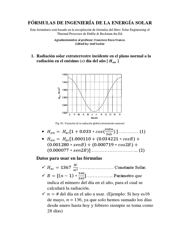 Fórmulas de Energía Solar | PDF | Energía solar | Física