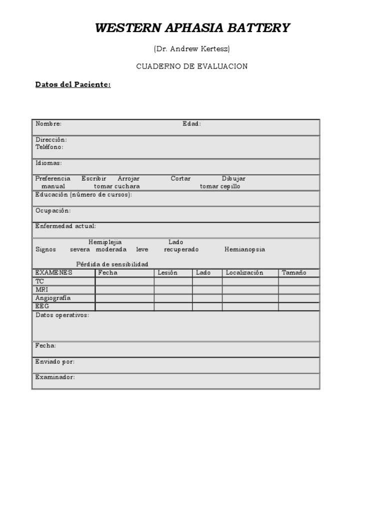 Western Aphasia Battery | PDF | Oración (Lingüística) | Afasia