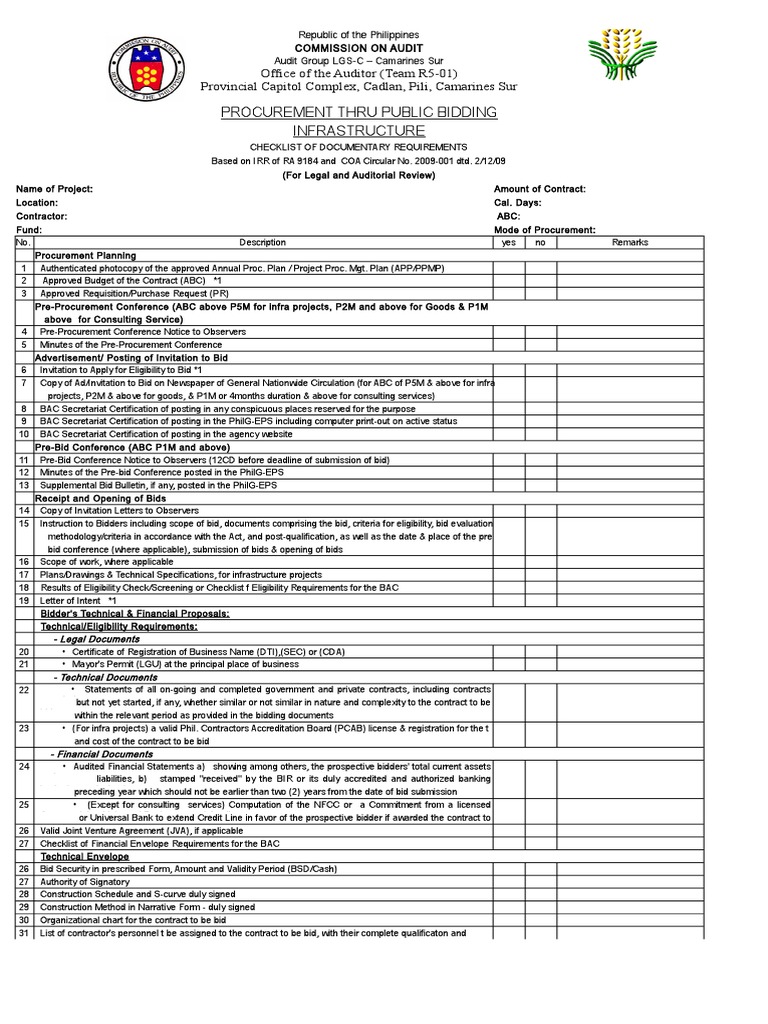 Procuring Infrastructure Projects Through Public Bidding: A Checklist ...