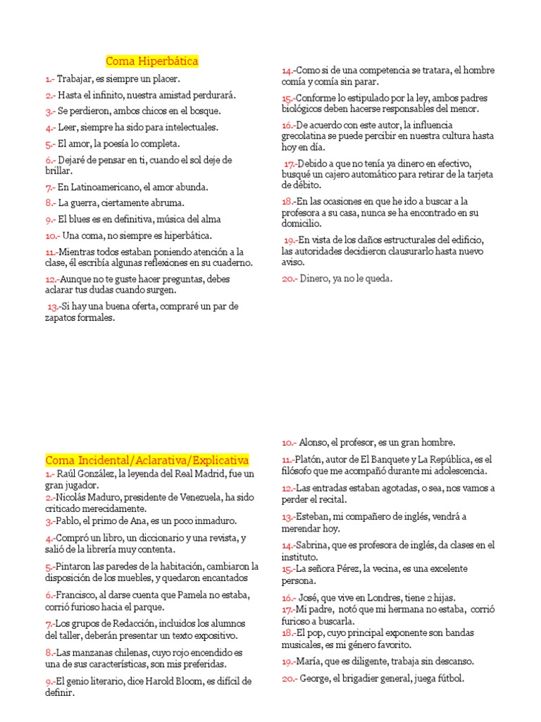 Ejemplos de Comas y su Uso | PDF | Amor | Entretenimiento (general)
