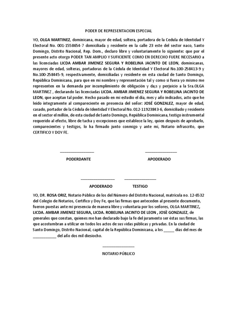 Modelo de Poder de Representacion Especial | República Dominicana ...