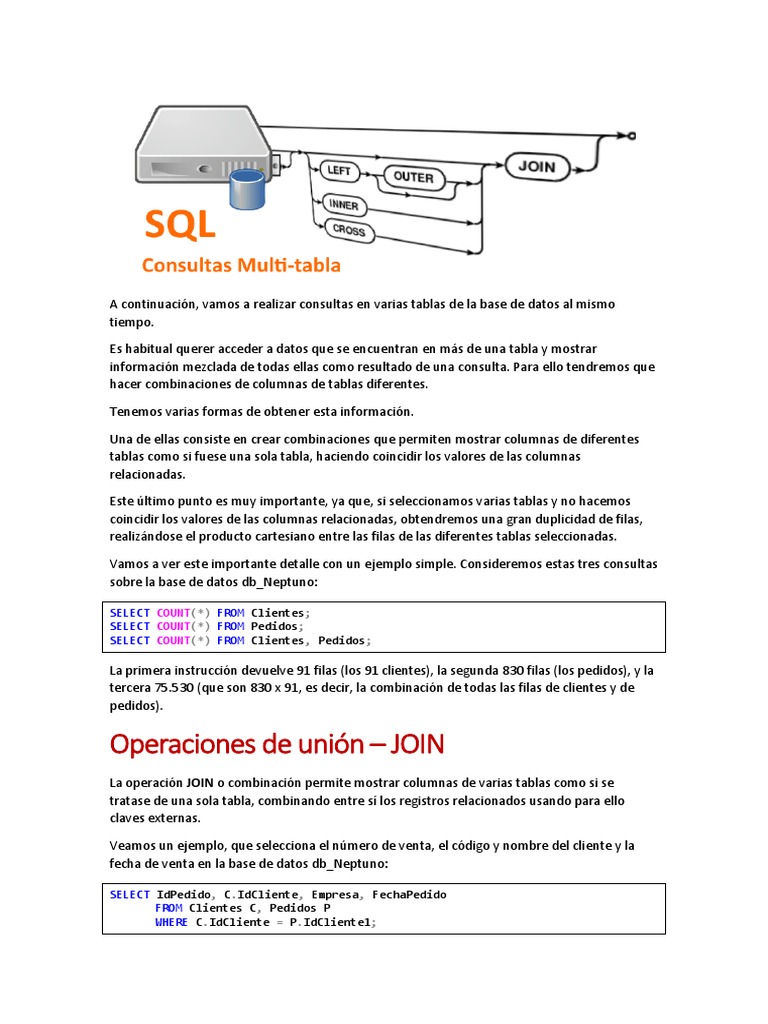 Guia de Consultas Multiples Tablas JOIN | PDF | Gestión de datos ...