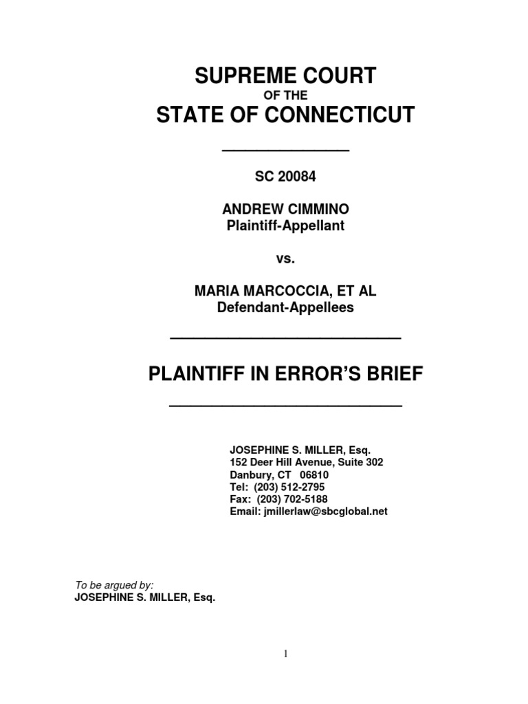 Supreme Court State of Connecticut - : Plaintiff in Error 'S Brief ...