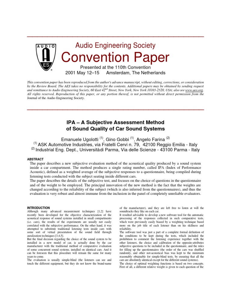Convention Paper: Audio Engineering Society | PDF | Statistics ...