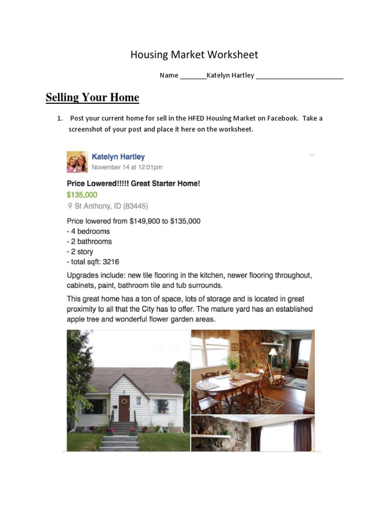 Housing Market Worksheet | PDF | Real Estate Economics | Real Estate Broker