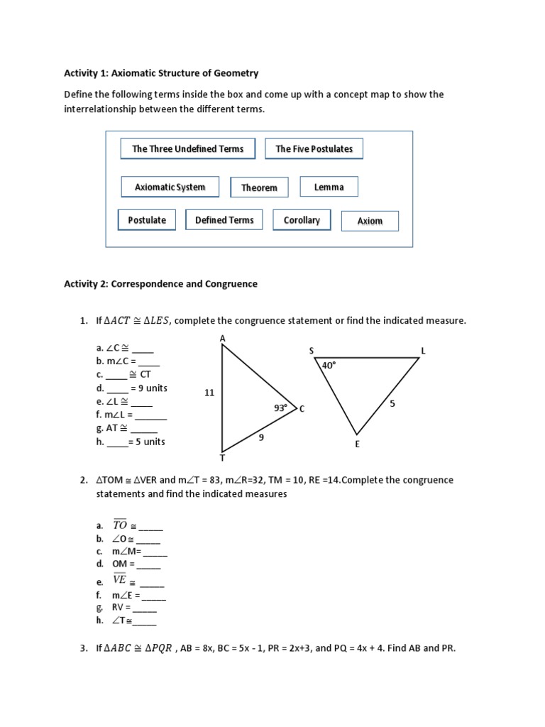 Activity Sheets Grade 8 Geometry c | Triangle | Euclidean Plane ...