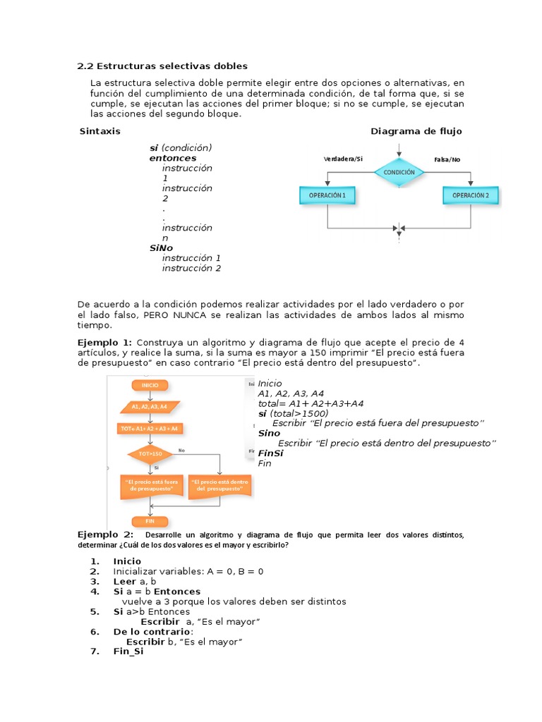 Estructuras Selectivas Dobles | PDF | Algoritmos | Presupuesto