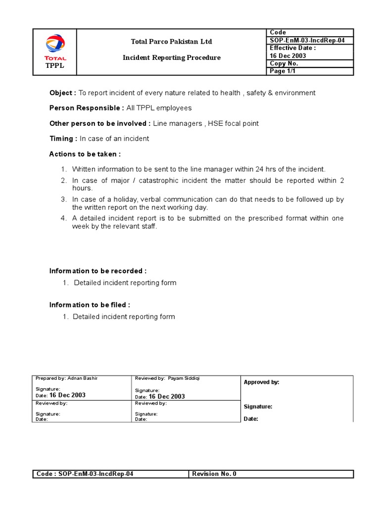 04) Incident Reporting Procedure | PDF