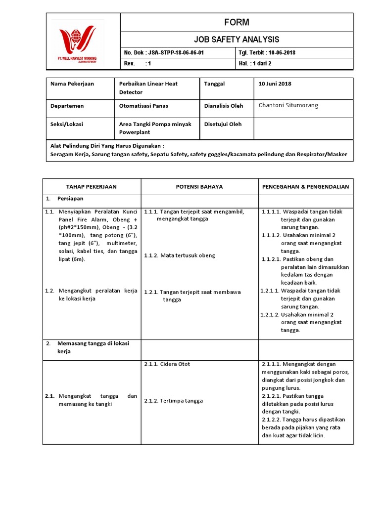 JSA Perbaikan LHD Di Pompa Minyak | PDF
