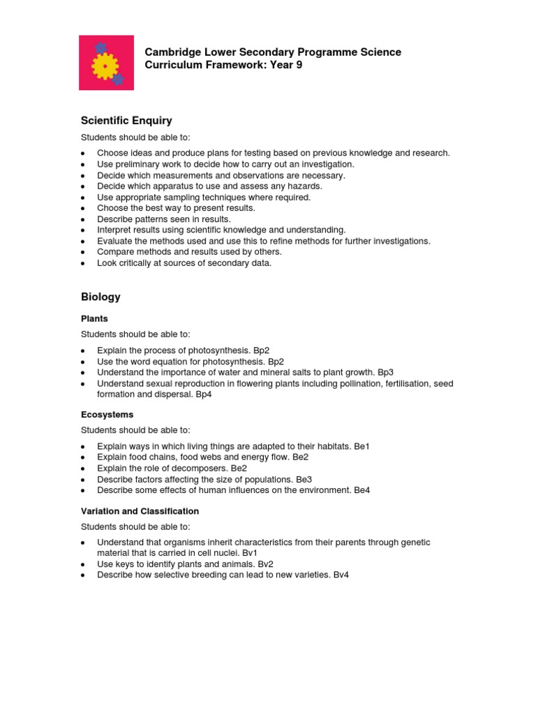 Year 9 Science Curriculum Guide | PDF | Chemical Reactions | Chemistry