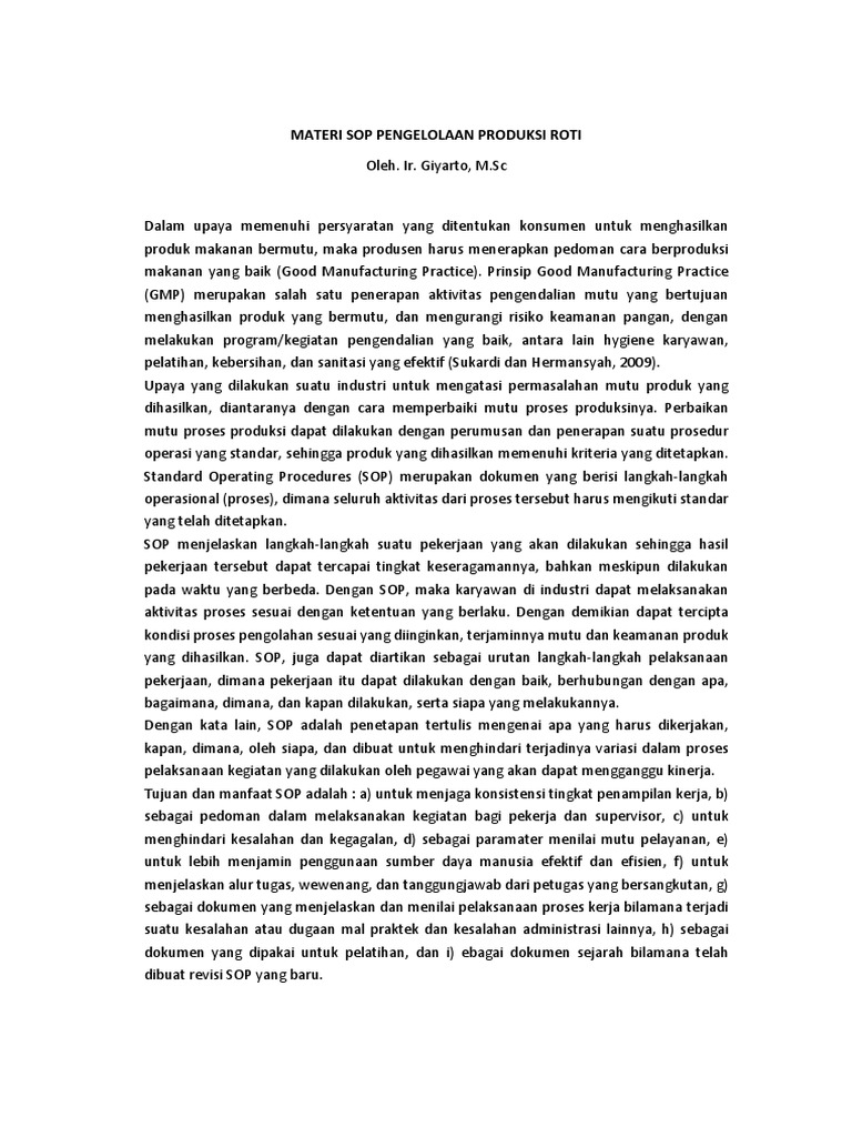 SOP Produksi Roti yang Efektif | PDF