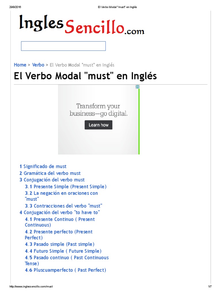 El Verbo Modal - Must - en Inglés | Descargar gratis PDF | Conjugación ...