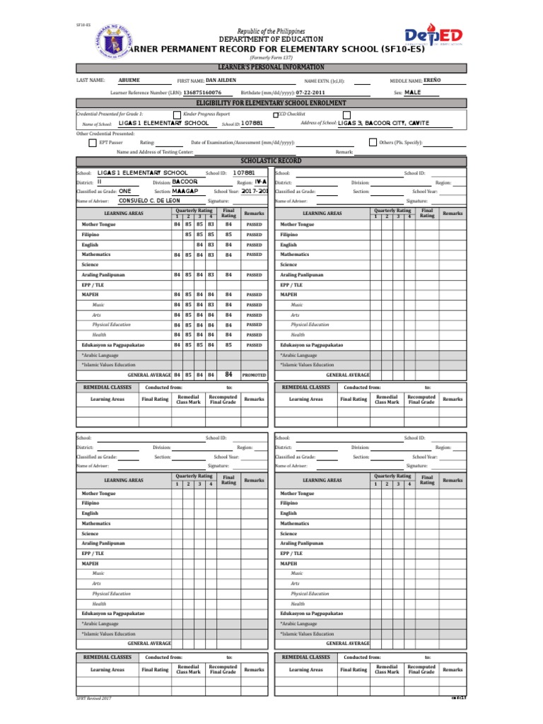 School Form 10-Elem (2) Abueme. | PDF | Cognition | Behavior Modification
