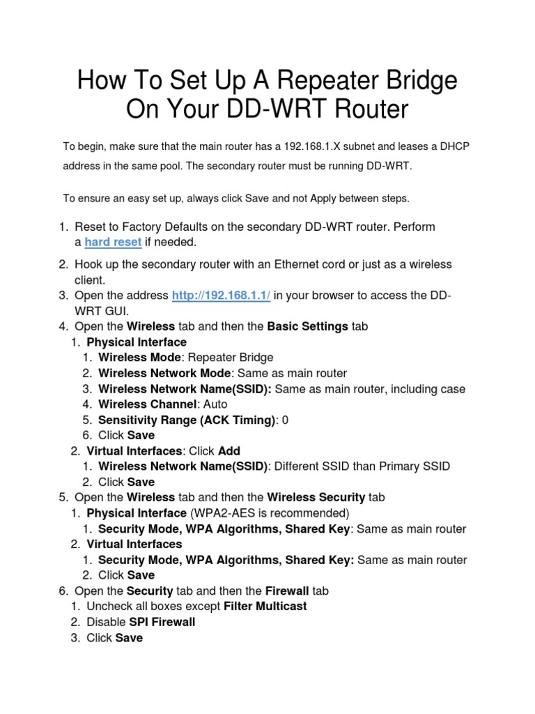 How To Set Up A Repeater Bridge On Your DD-WRT Router | PDF