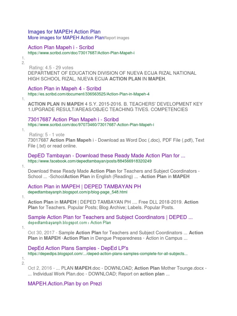 MAPEH Action Plan Resources and Guides | PDF