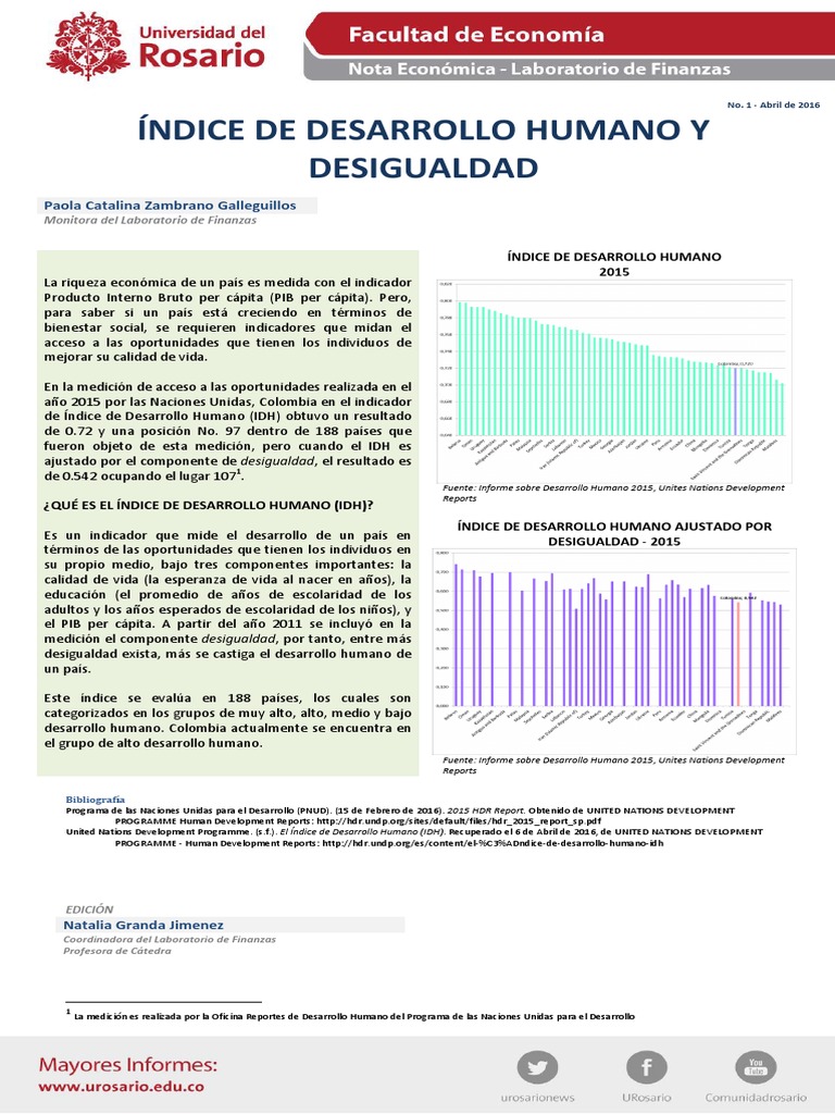 IDH Colombia 2015 | PDF | Índice de Desarrollo Humano | Economias