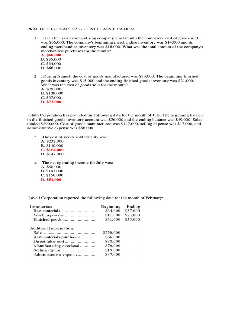 Answer Key To Practice 1 | PDF | Cost Of Goods Sold | Inventory