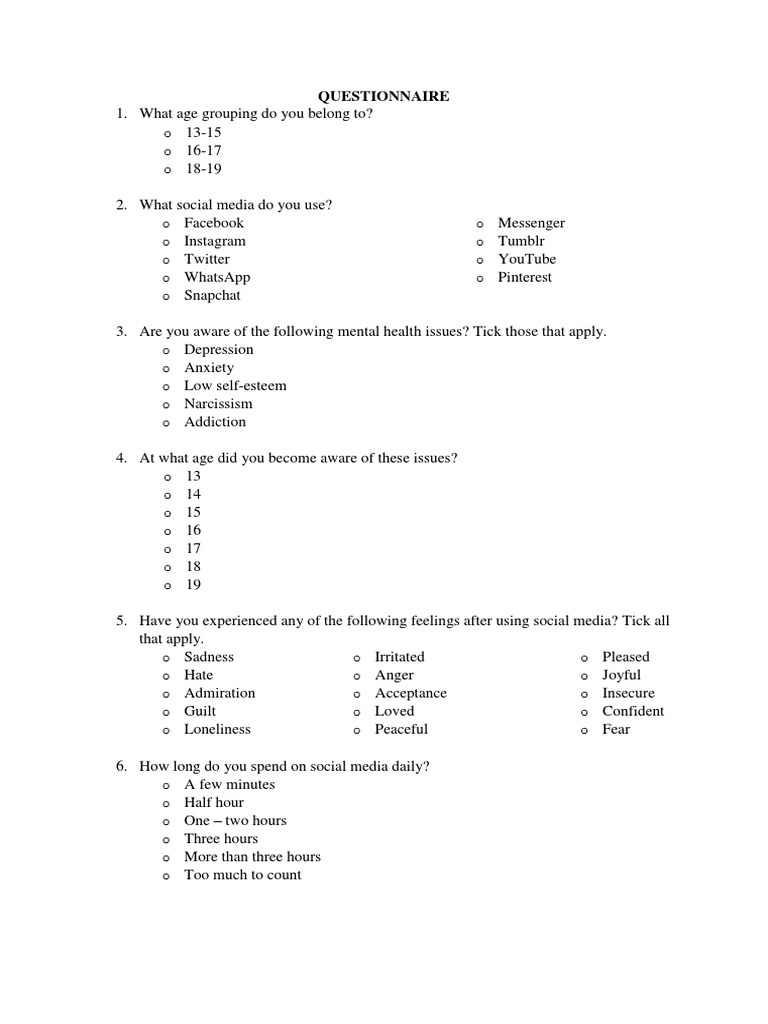 Questionnaire | PDF | Social Media | Popular Culture & Media Studies