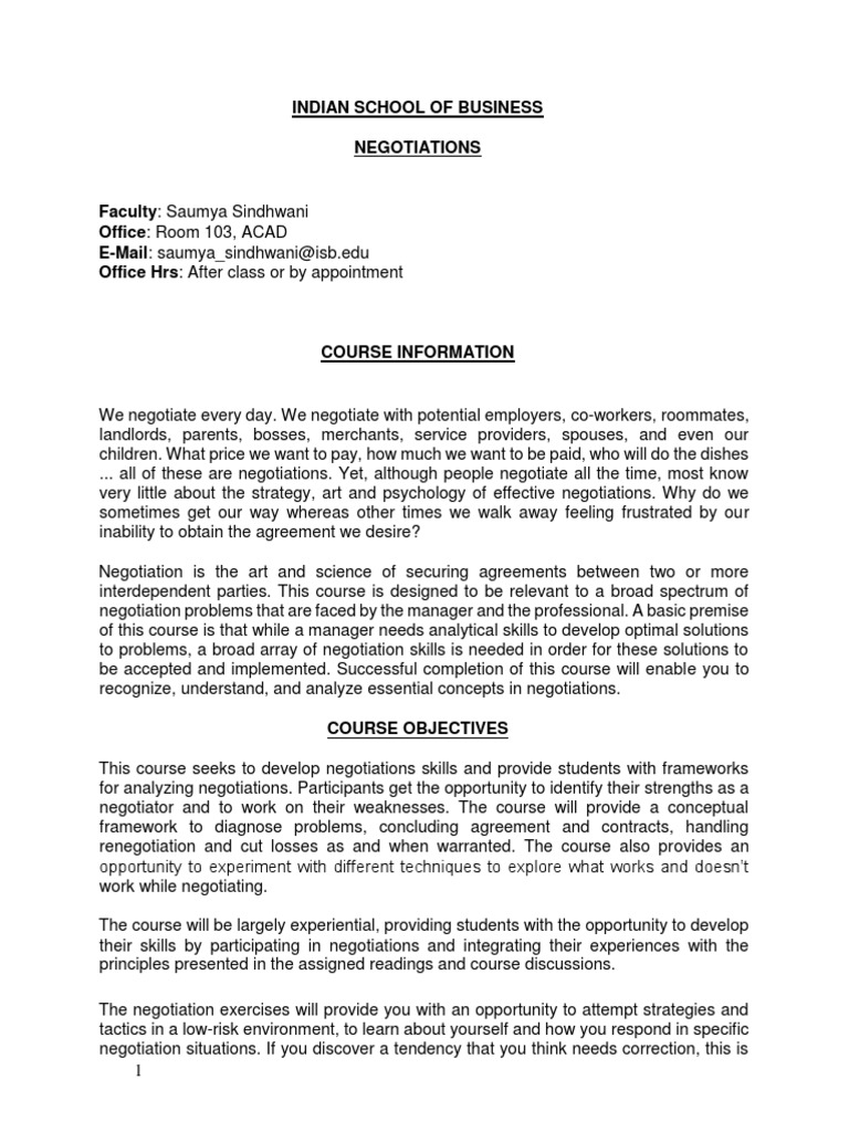 Negotiation - Course Outline APR17 | Download Free PDF | Negotiation ...
