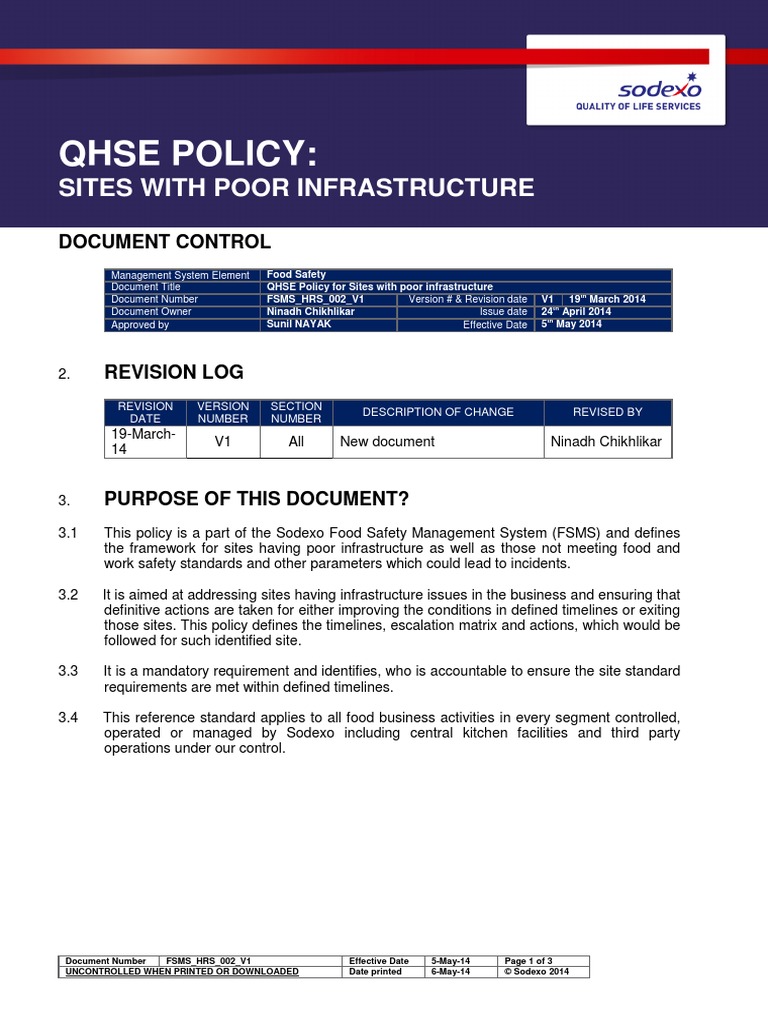 QHSE Policy - Site With Poor Infrastructure | PDF | Chief Operating ...
