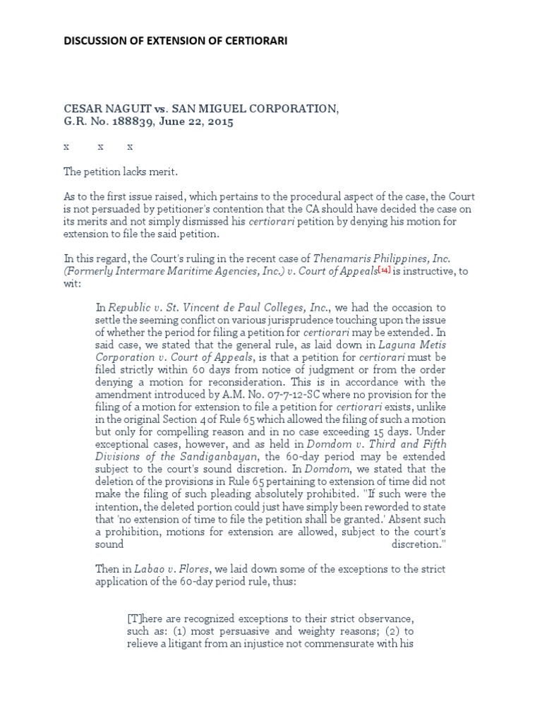 Certiorari Filed Late | PDF | Certiorari | Prejudice (Legal Term)