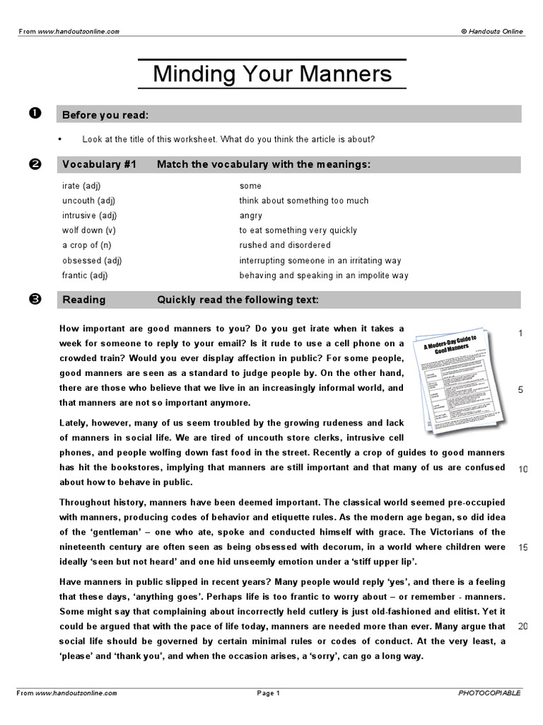 Manners | PDF | Etiquette | Vocabulary