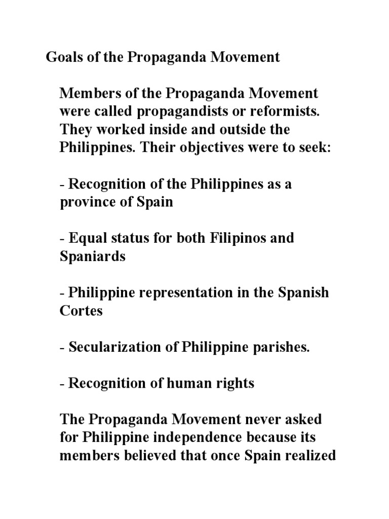Goals of the Propaganda Movement | Philippines | Unrest