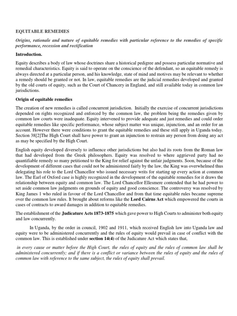 Equitable Remedies | Download Free PDF | Equity (Law) | Equitable Remedy