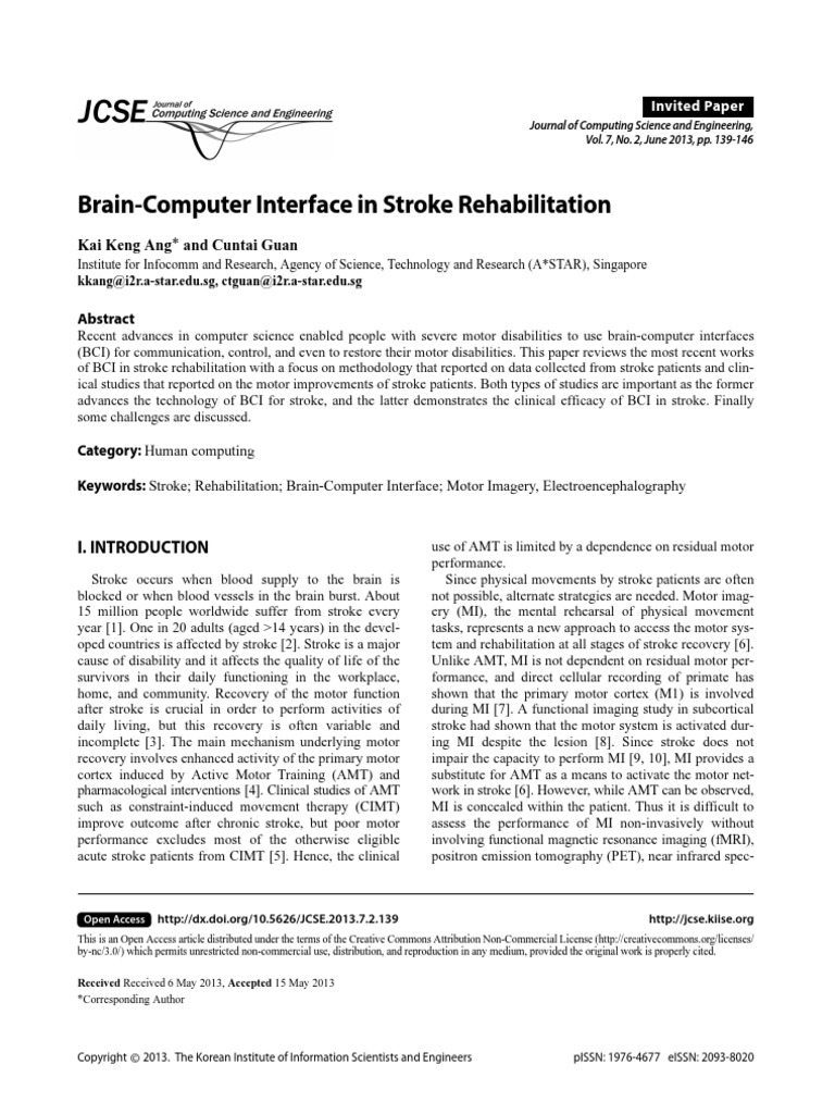 2013 - Brain-Computer Interface in Stroke Rehabilitation | PDF | Stroke ...