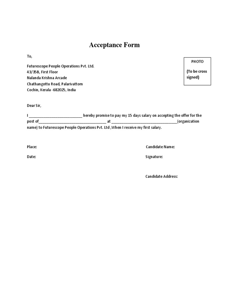 Acceptance Form: (To Be Cross Signed) | PDF