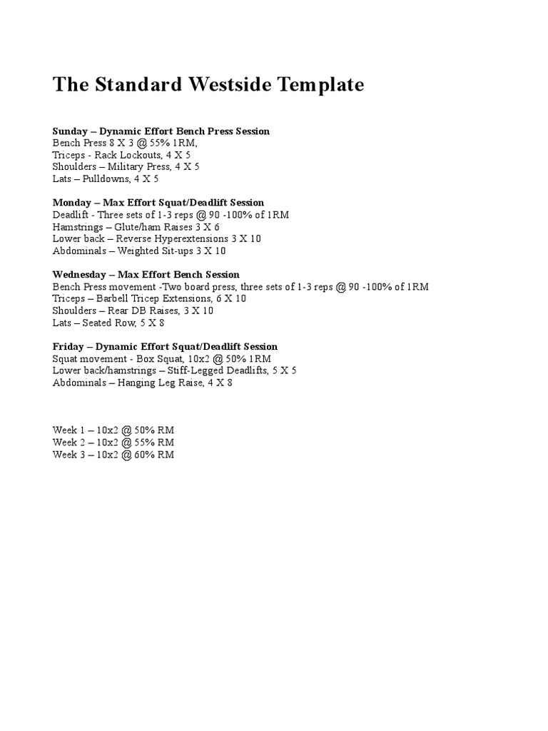 The Standard Westside Template: Sunday - Dynamic Effort Bench Press ...