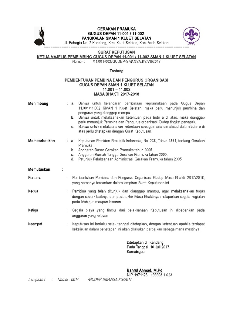 Contoh SK Pembina Dan Pengurus Gudep | PDF