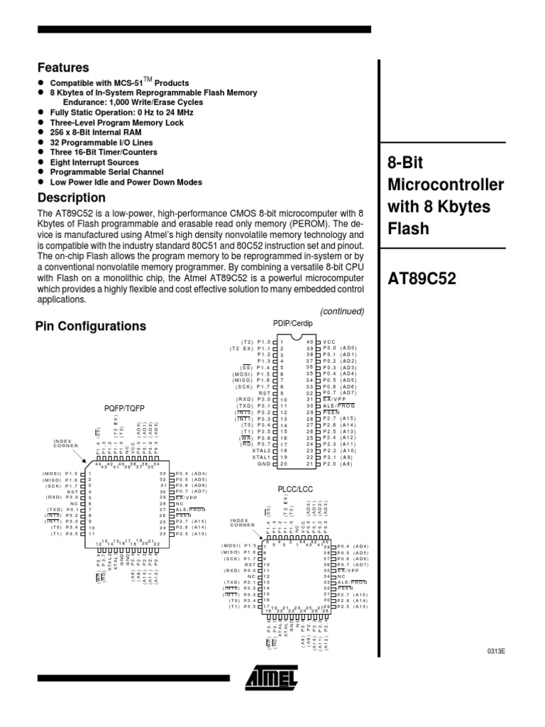 At89c52 Instruction Set | PDF | Flash Memory | Timer