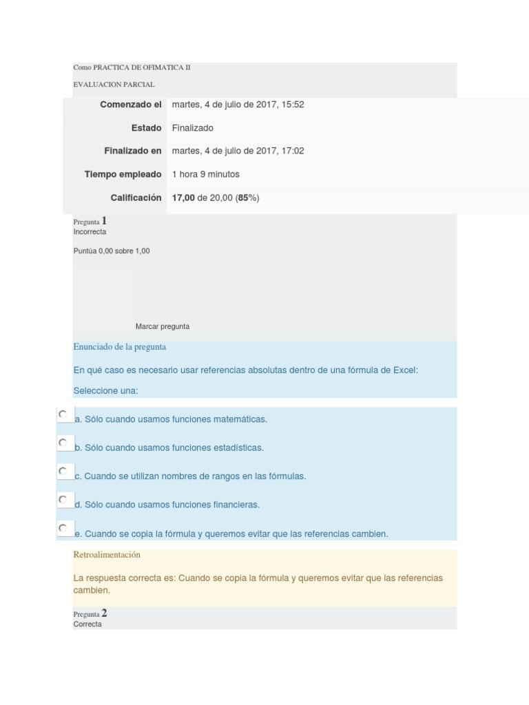 Evaluación de Excel en Ofimática II | PDF | Microsoft Excel | Hoja de cálculo