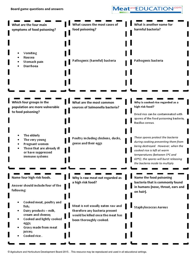 Board Game Questions | PDF | Foodborne Illness | Foods