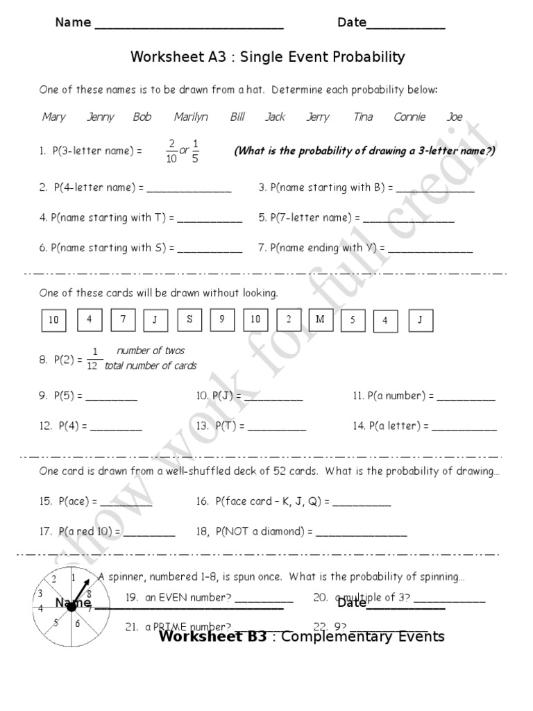 Worksheet Probability | PDF | Odds | Probability