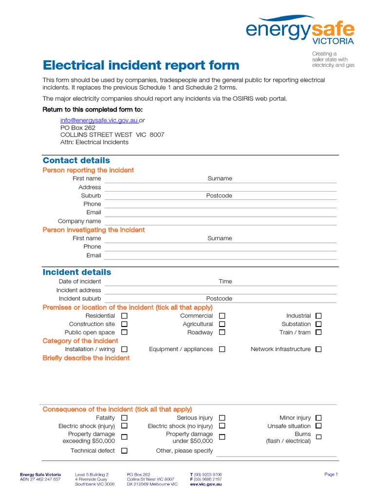 Electrical Incident Reporting Form | PDF | Injury | Accident (General)