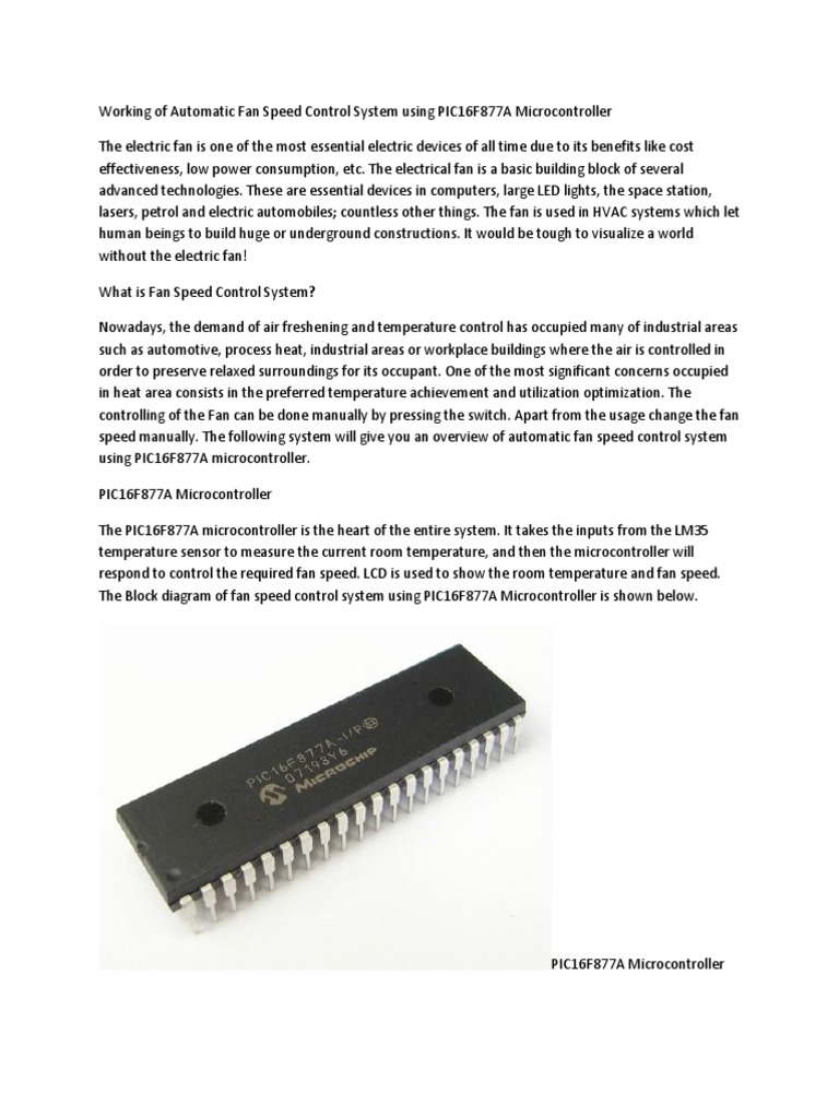 Automatic Fan Speed Control Circuit Using PIC16F877A Microcontroller | PDF | Analogue ...