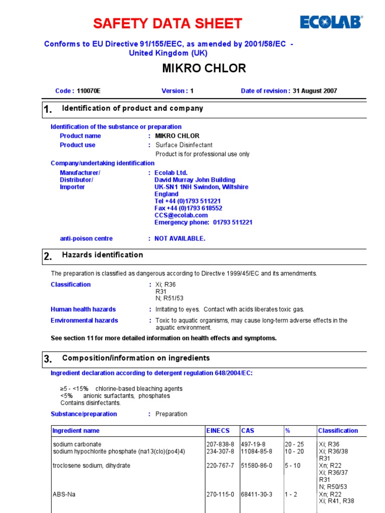 Mikro Chlor | PDF | Hypothermia | Toxicity