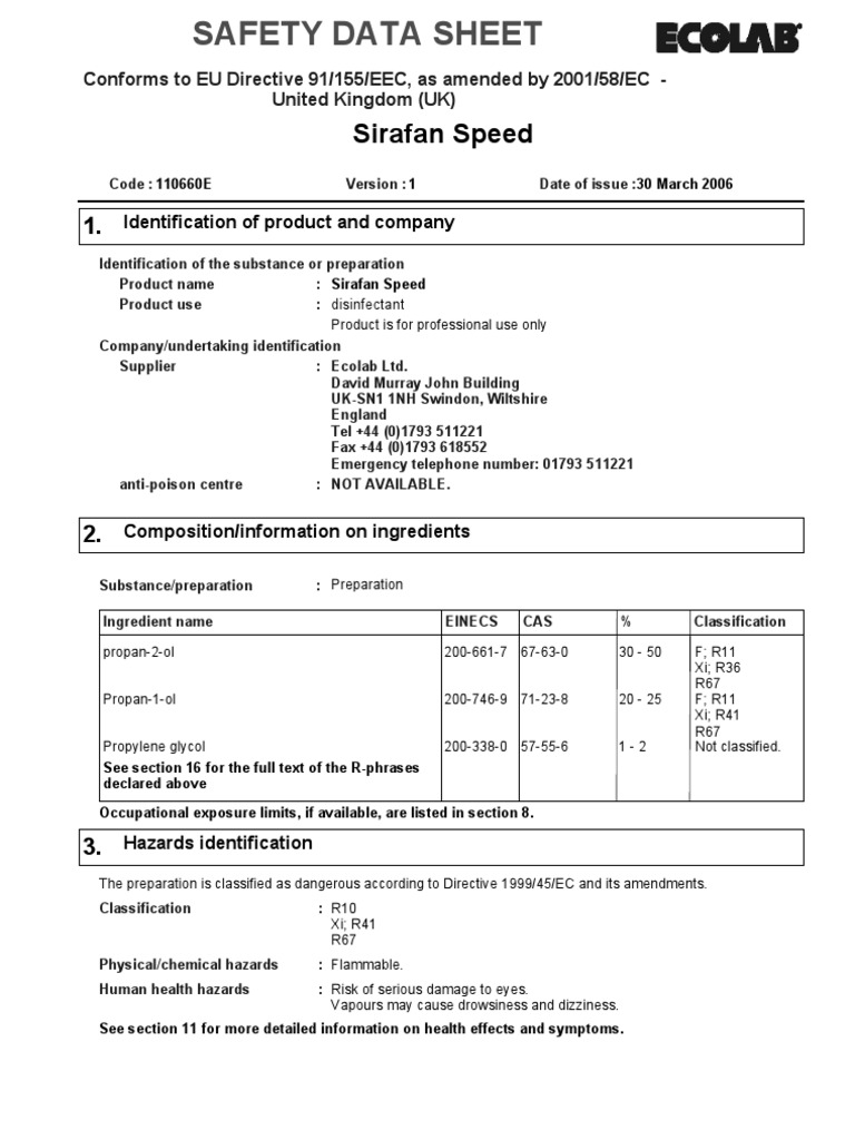 Sirafan Speed Safety Data Sheet | PDF | Personal Protective Equipment ...