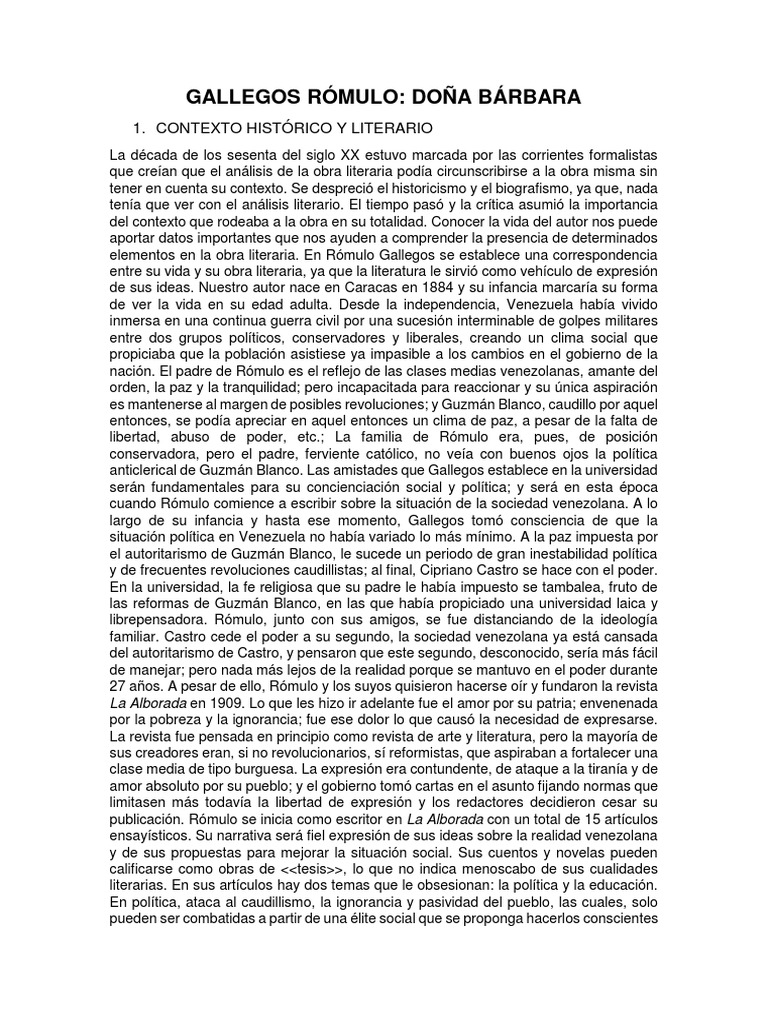 Ficha de Lectura. Gallegos Rómulo | PDF | Novelas | Venezuela
