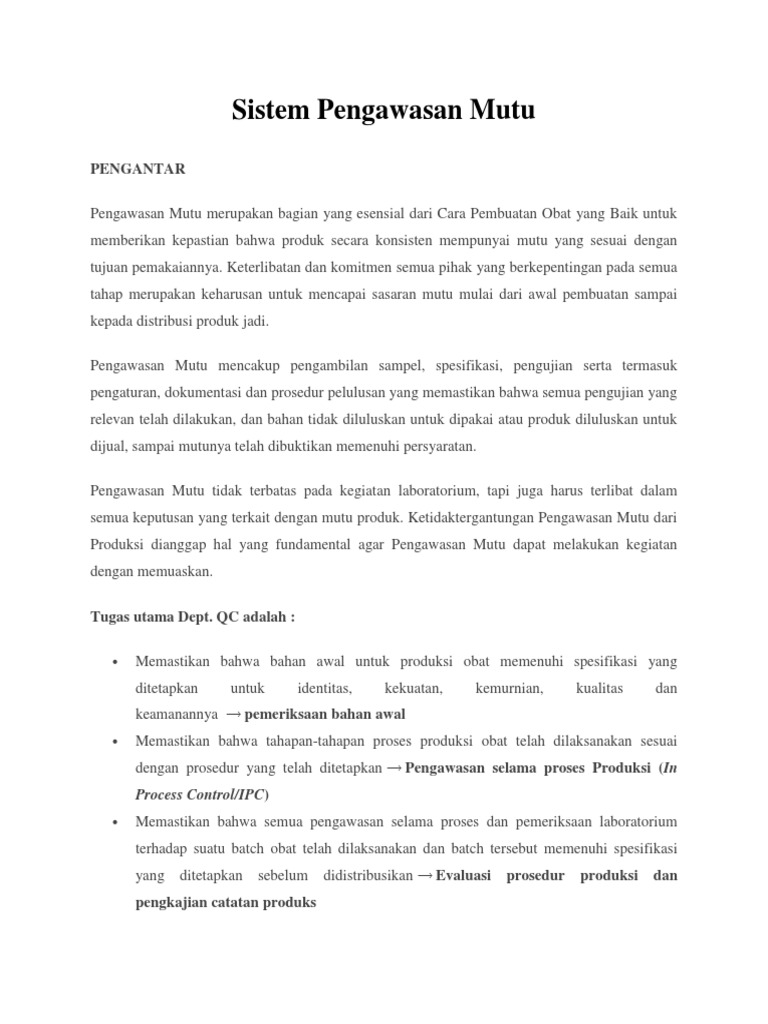 Sistem Pengawasan Mutu Industri Farmasi | PDF