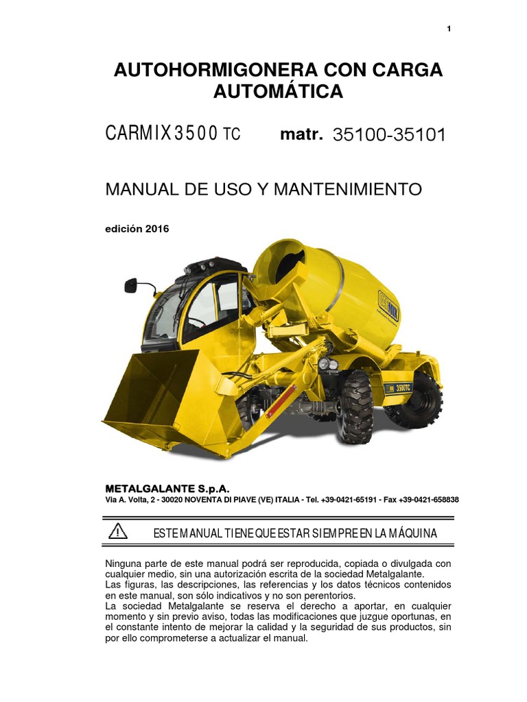 Manual de Uso y Mantenimiento CARMIX 3500TC | PDF | Neumático | Quemar