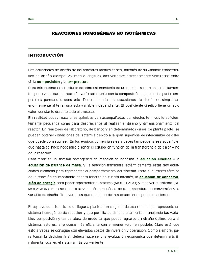Reacciones Homogéneas No Isotérmicas | PDF | Reactor Quimico ...