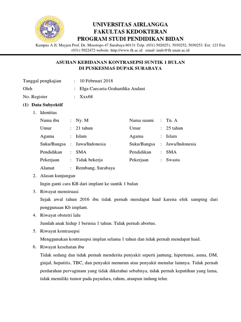 SOAP Ny.M (KB Suntik 1 Bulan) | PDF