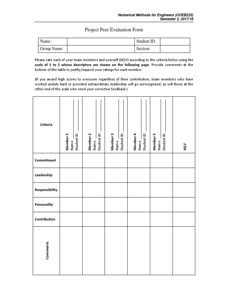 Project Peer Evaluation Form for COEB223 | PDF | Performance Appraisal ...