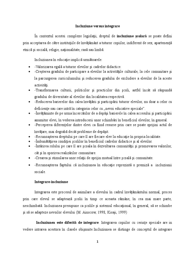 Incluziune Vs Integrare | PDF