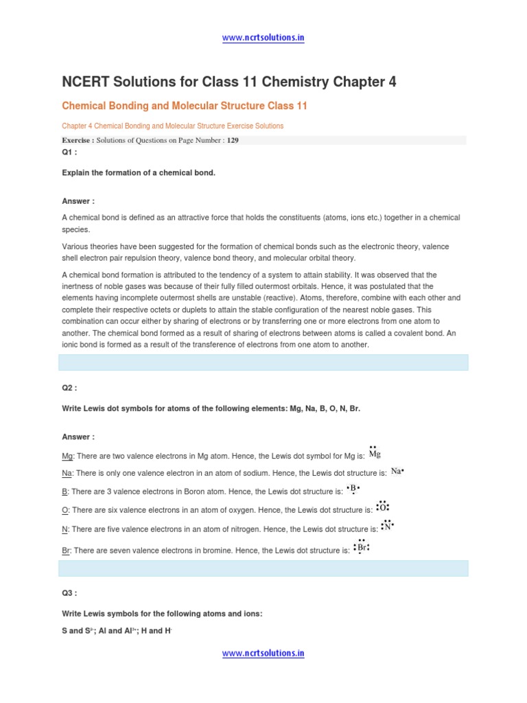 Chapter 4 Chemical Bonding and Molecular Structure | PDF | Chemical ...