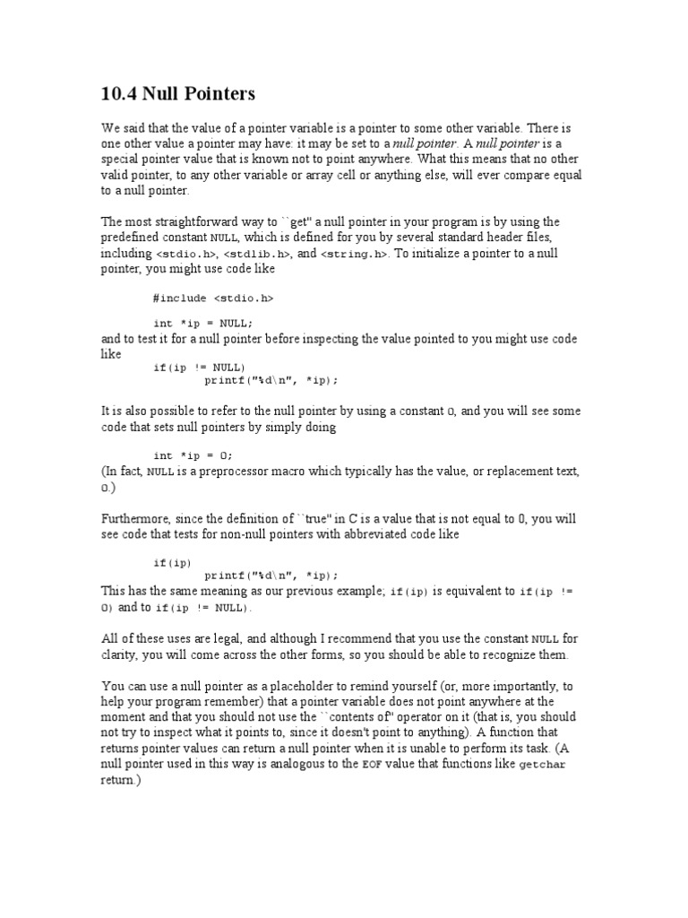 Understanding Null Pointers in C | PDF | Pointer (Computer Programming ...
